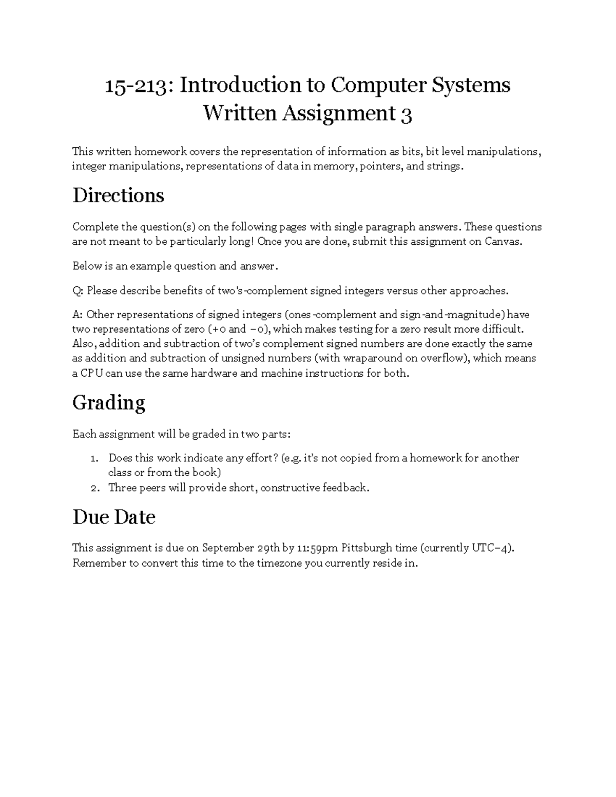 Written Assignment 3 ans - 15-213: Introduction to Computer Systems Written Assignment 3 This ...