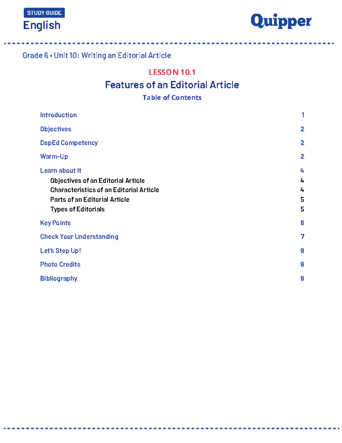 Grade 6 English Unit 10: Writing an Editorial Article Guide - Studocu
