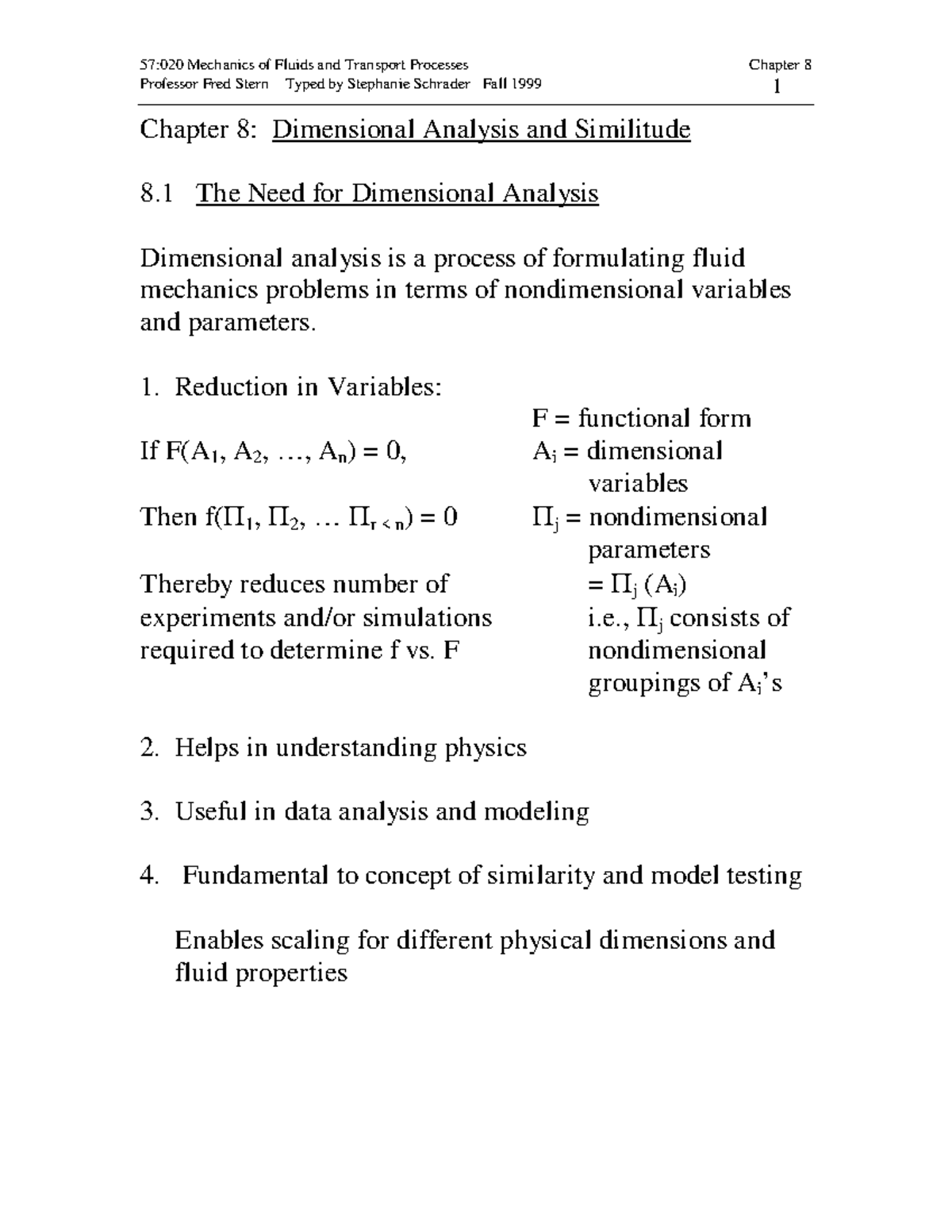57:020 Mechanics of Fluids: Chapter 8 - Dimensional Analysis and Similitude - Studocu