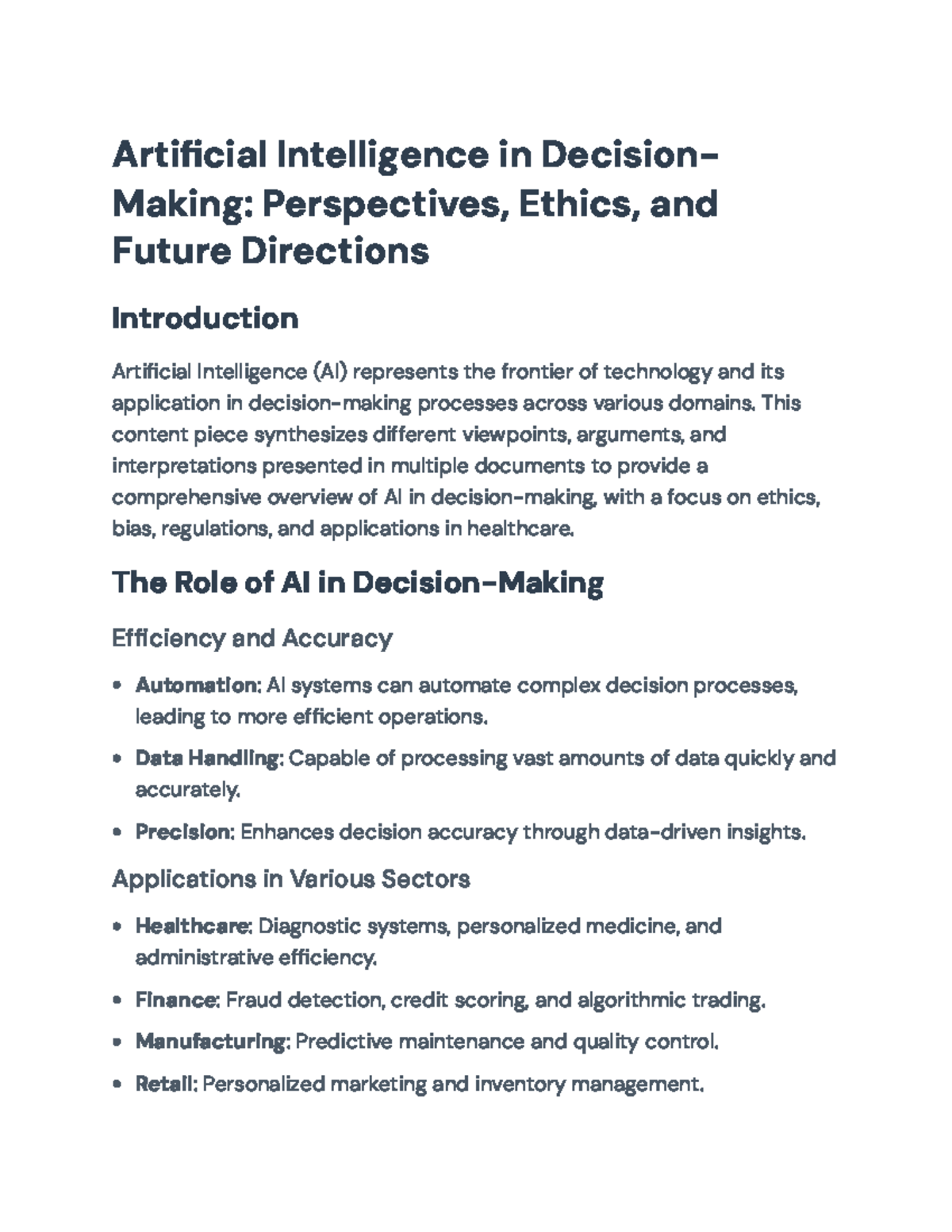 AI in Decision-Making: Ethics, Applications, and Future Directions ...