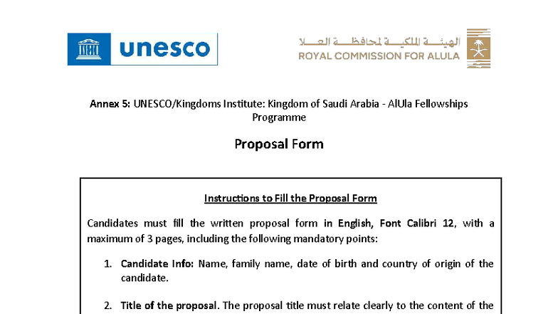 Annex 5: Proposal Form for AlUla Fellowships Programme - Studocu