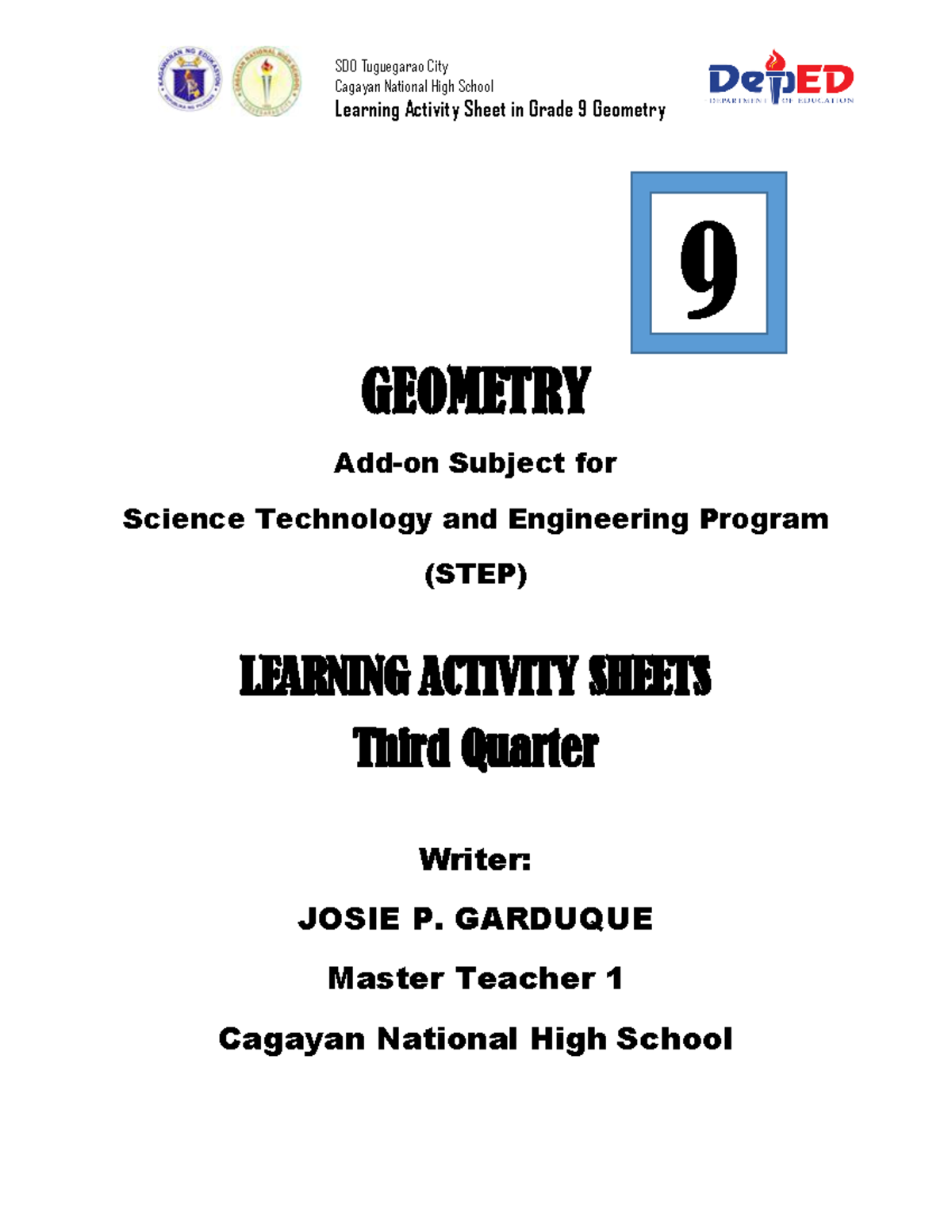 Grade 9 Geometry Learning Activity Sheet: Third Quarter 3A Insights ...