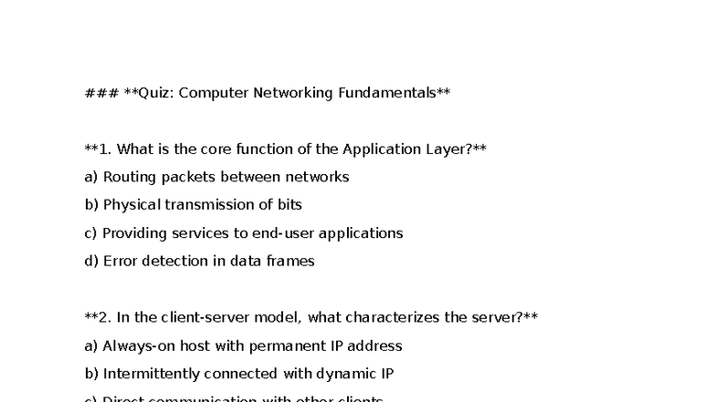 Quiz - Computer Networking Concepts (CS 318) - Studocu