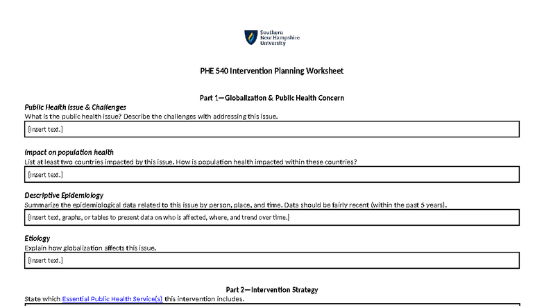 PHE 540 Intervention Planning Worksheet - PHE 540 Intervention Planning ...