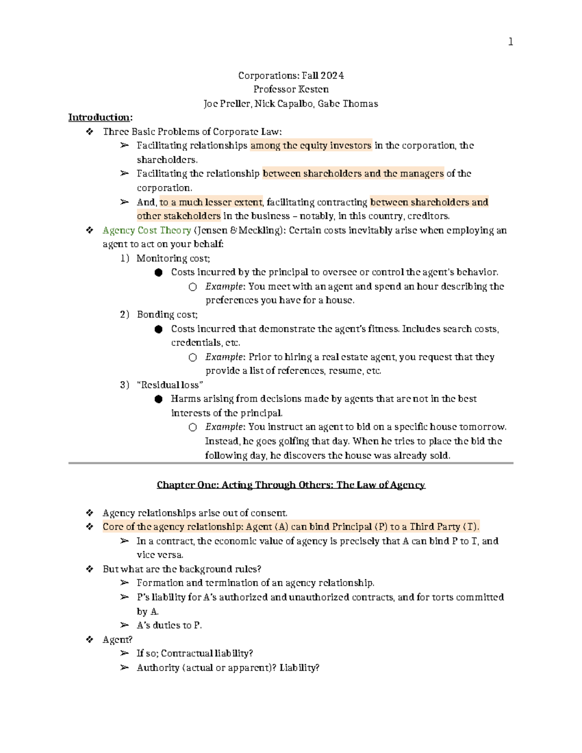 Corporations Law Overview: Fall 2024 - Preller, Thomas, Capalbo - Studocu