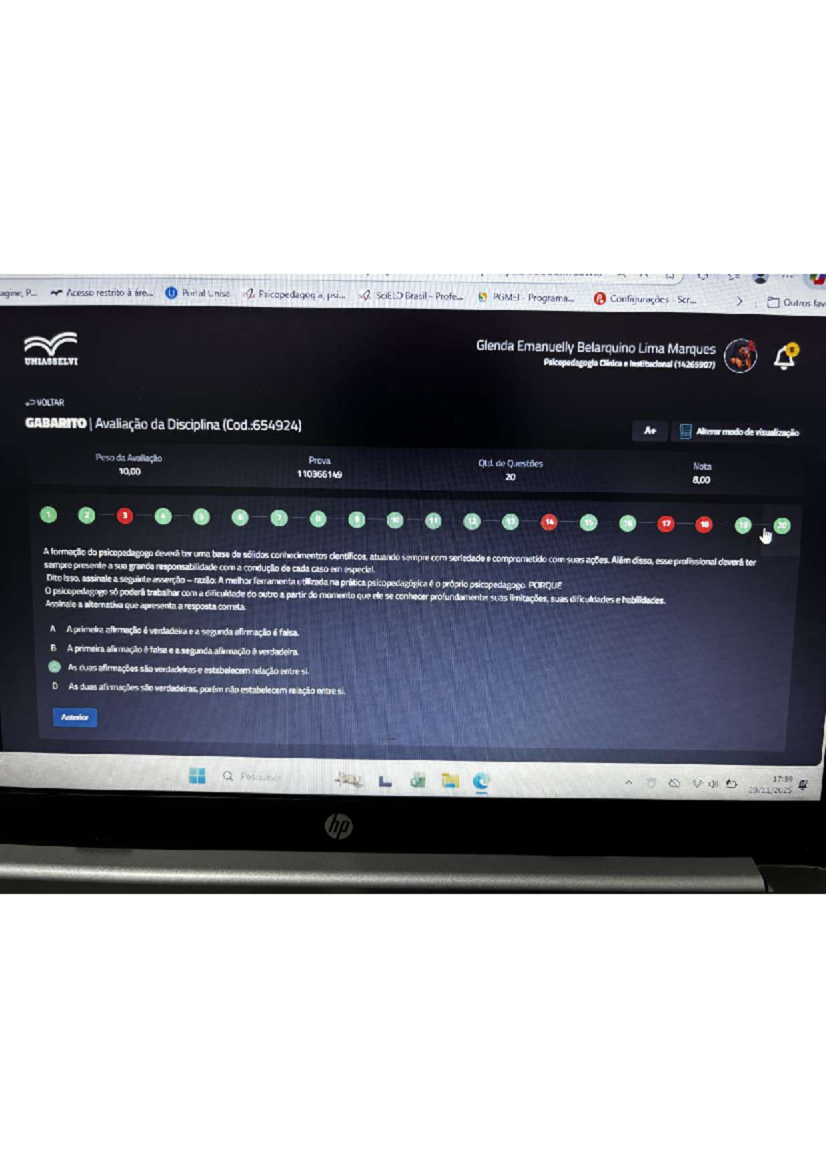 Avaliação da Disciplina em Psicopedagogia (Cod.: 654924) - Gabarito e ...