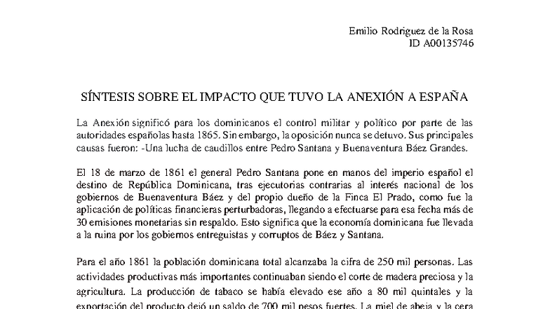 Síntesis del Impacto de la Anexión a España en RD - Studocu