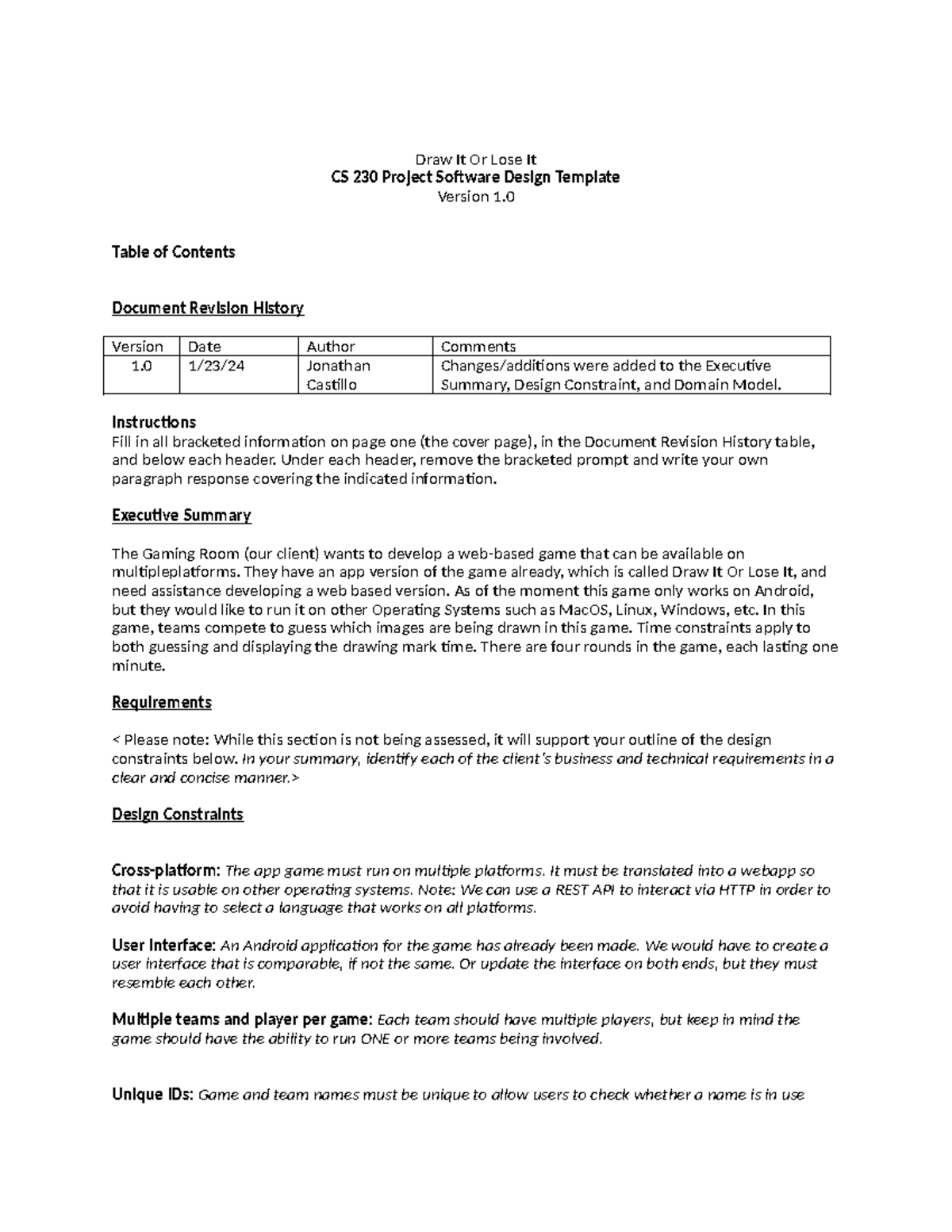 CS230 Project part 1 - Draw It Or Lose It CS 230 Project Software ...