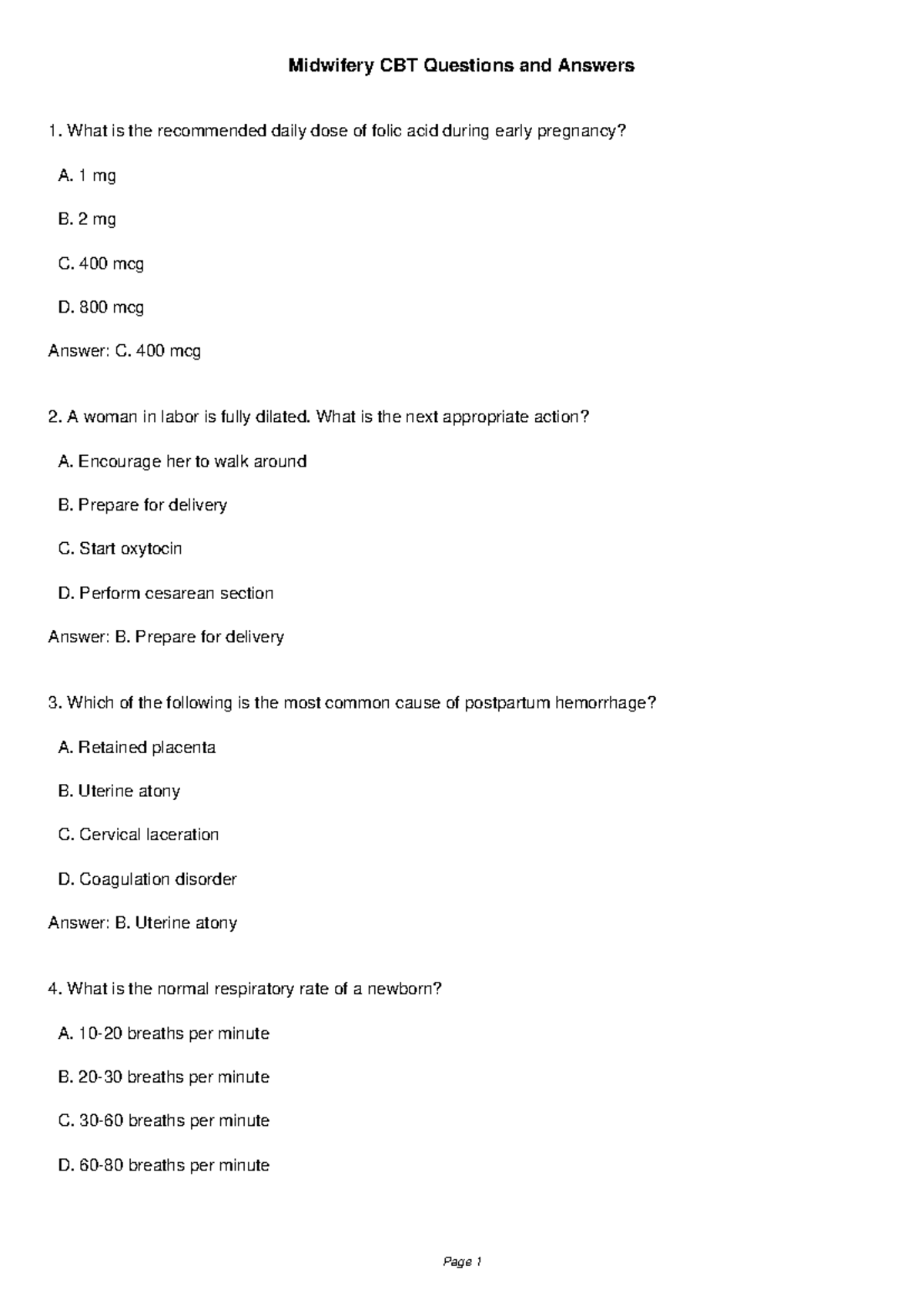 Midwifery CBT Questions and Answers: Essential Study Guide - Studocu