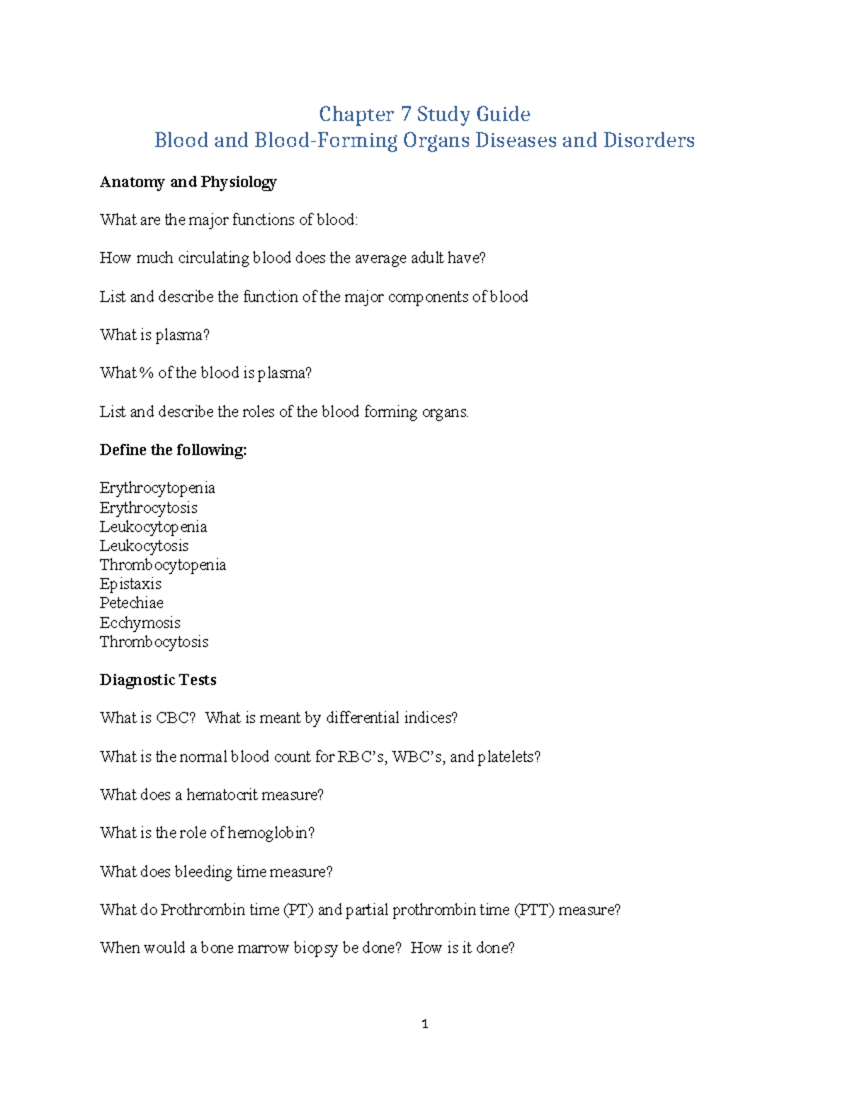 Chapter 7 Study Guide: Blood and Organ Disorders in Anatomy ...
