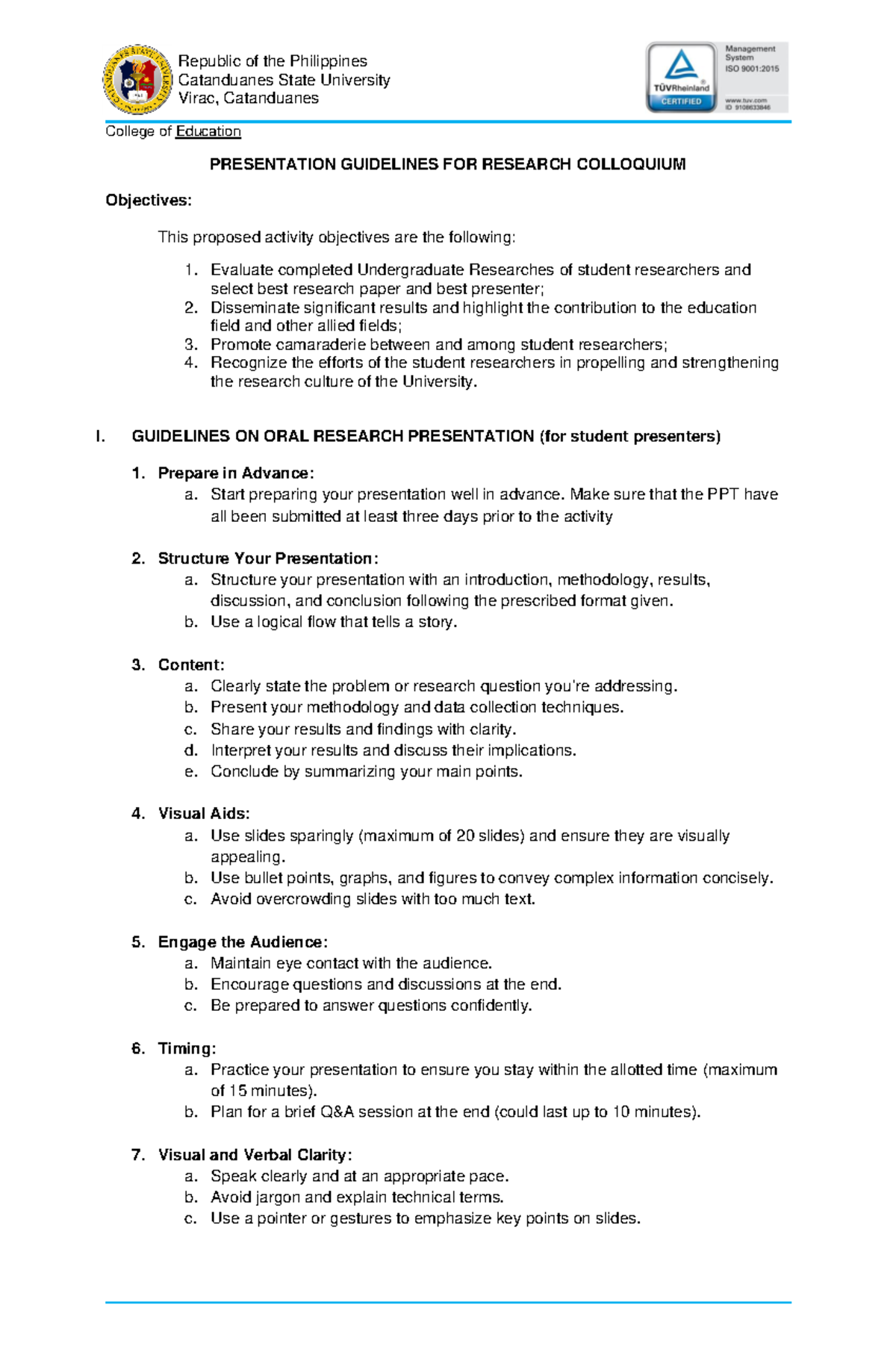 COEd Research Colloquium Presentation Guidelines for Students - Studocu