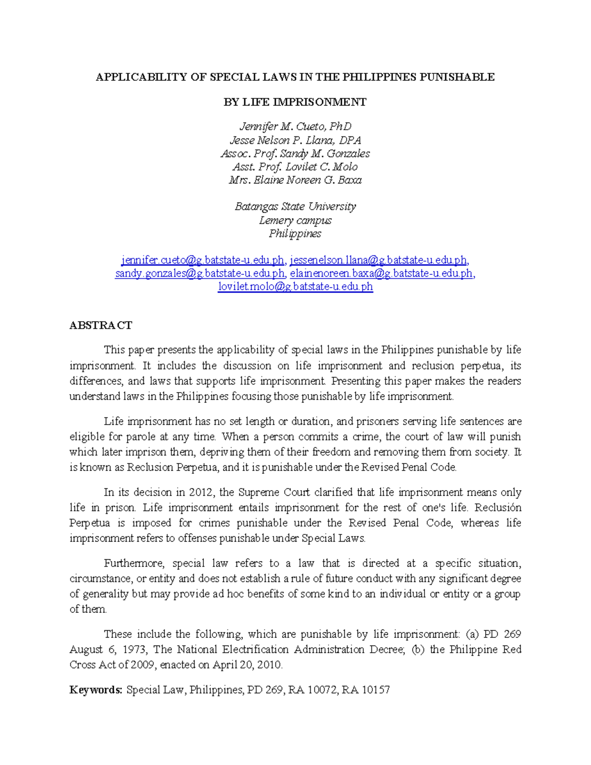 Applicability of Special Laws in the Philippines: Life Imprisonment ...