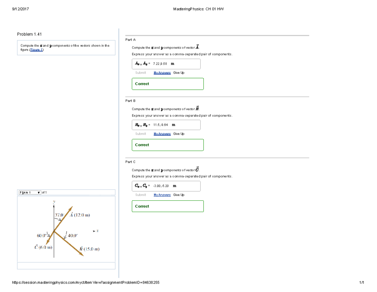 Mastering Physics CH 01 HW p10 - MasteringPhysics: CH 01 HW Problem 1 x Compute the and - Studocu