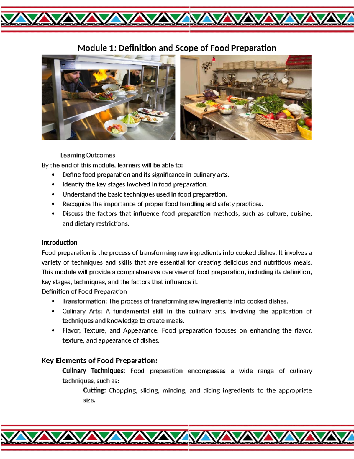 FFP Unit-1: Overview of Food Preparation Techniques and Safety - Studocu