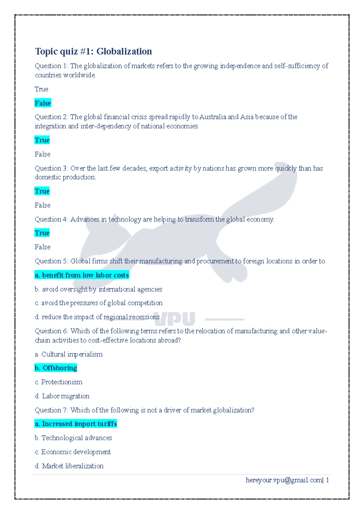 KDQT - Topic Quiz Key: Globalization and Economic Systems - Studocu