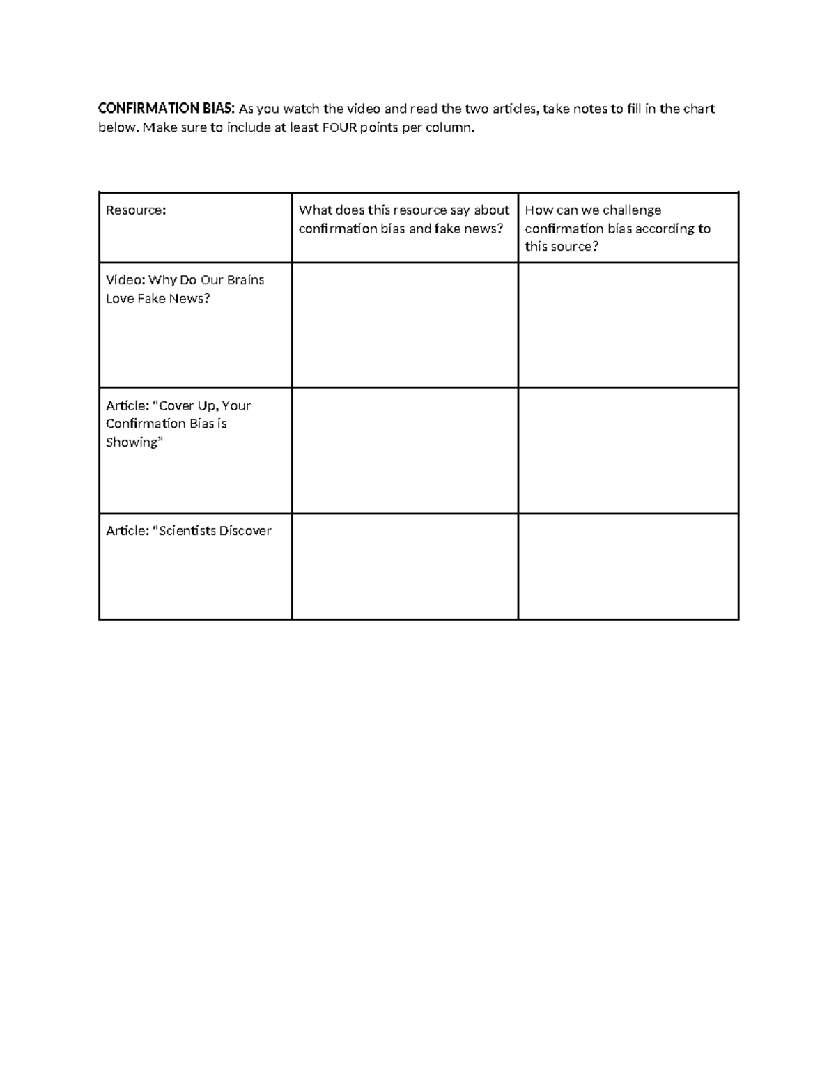Confirmation Bias Assignment - CONFIRMATION BIAS: As you watch the ...