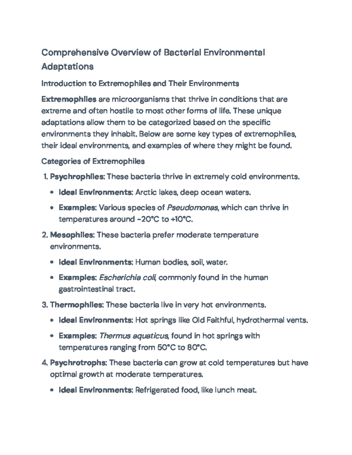 Comprehensive Overview of Bacterial Environmental Adaptations (BIO101 ...