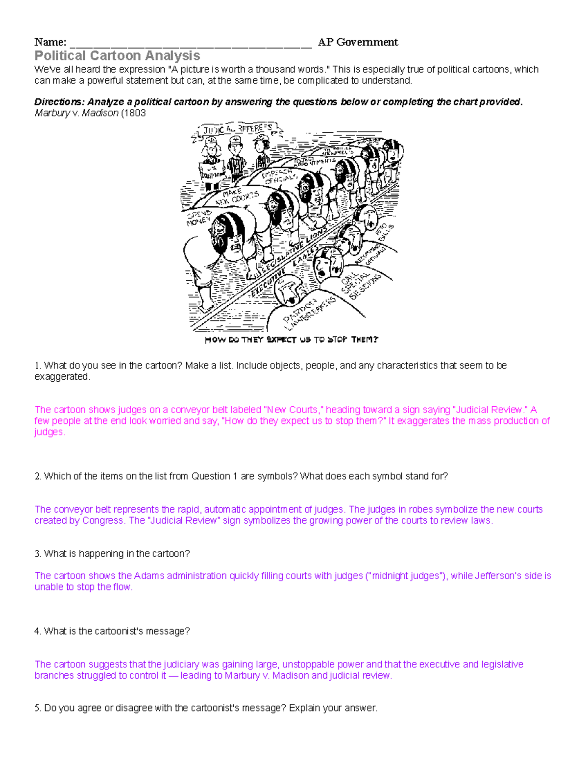 AP Government: Political Cartoon Analysis on Marbury v. Madison - Studocu