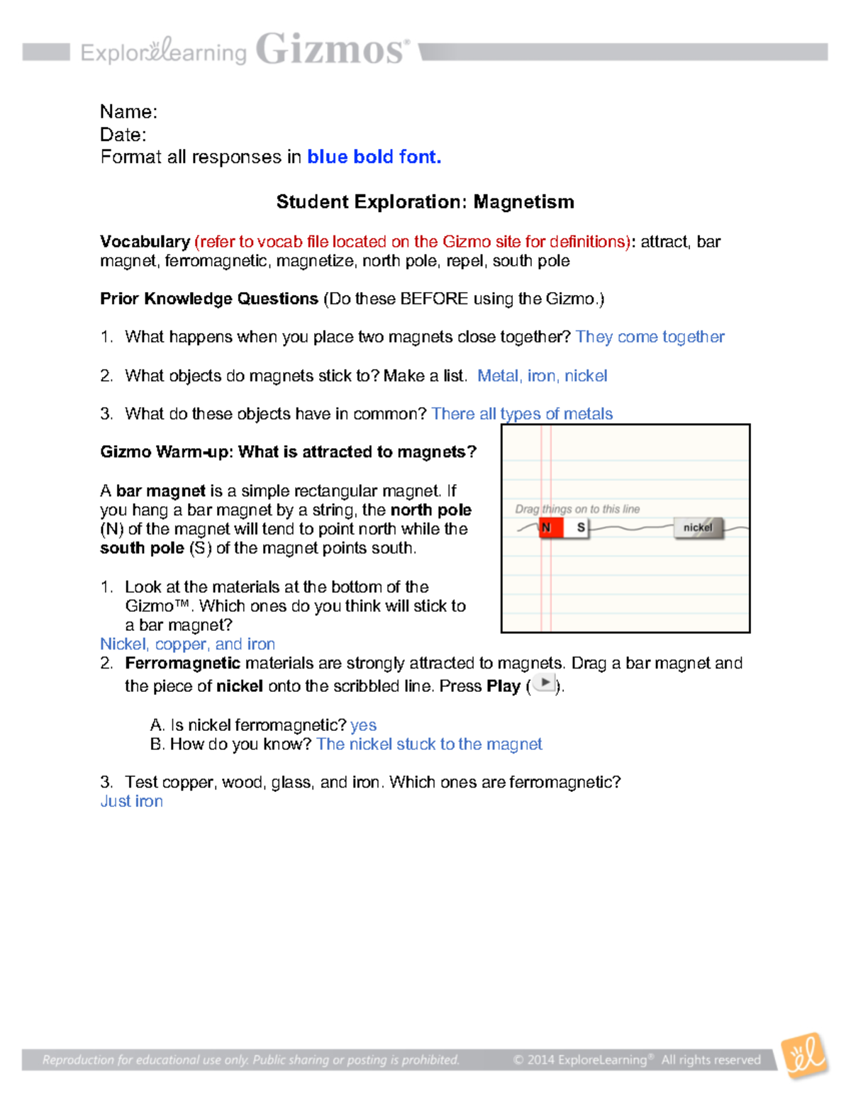 Magnetism Student Exploration (SE) - Gizmo Activity Guide - Studocu