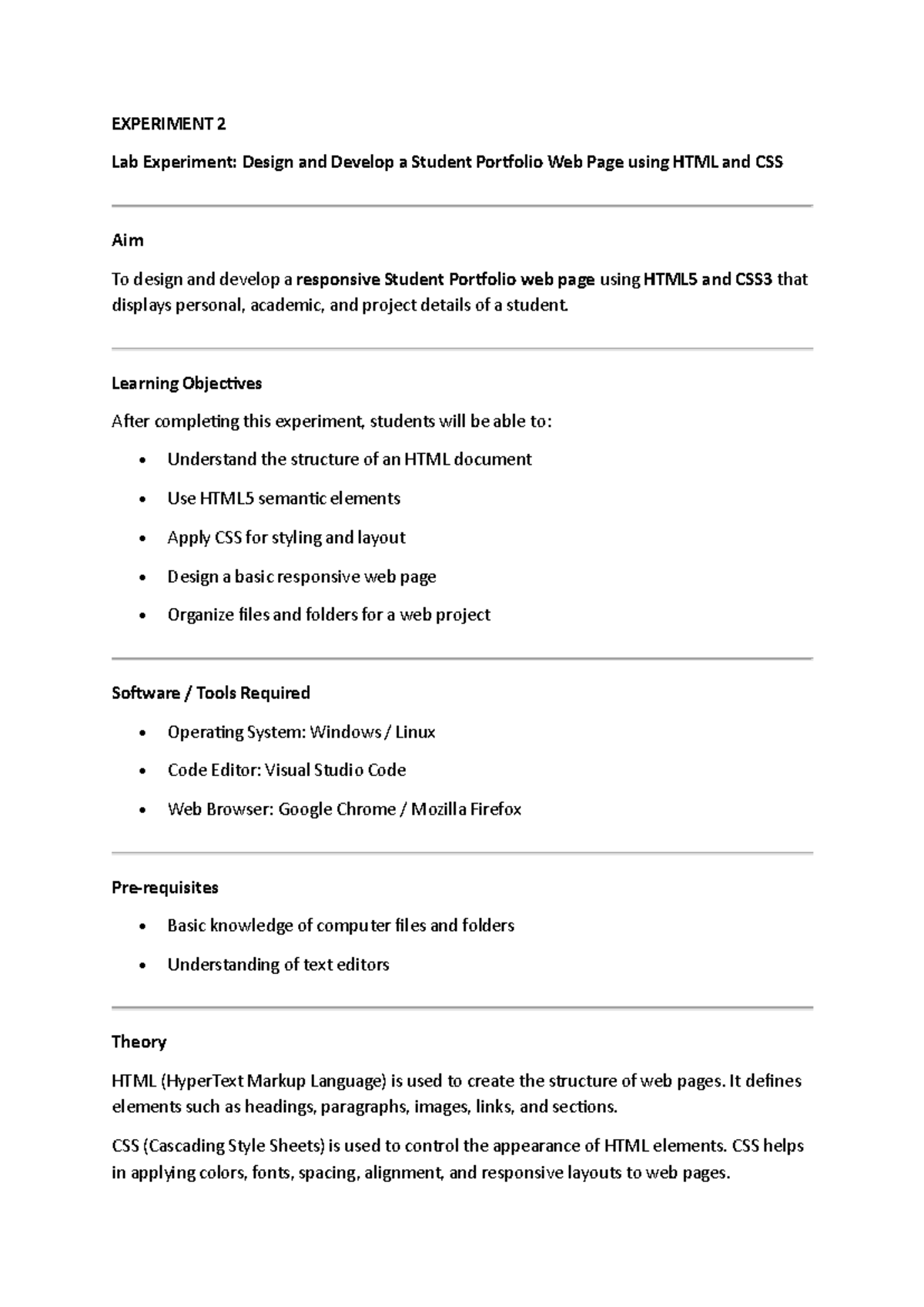 EXP 2: Design & Develop a Student Portfolio Web Page with HTML/CSS ...