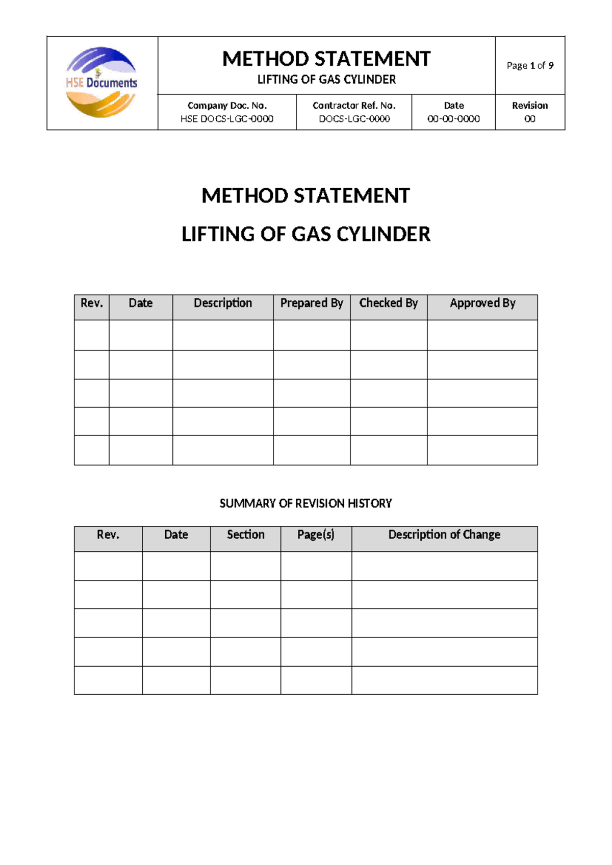 Method Statement HSE 00: Lifting of Gas Cylinder Procedures - Studocu