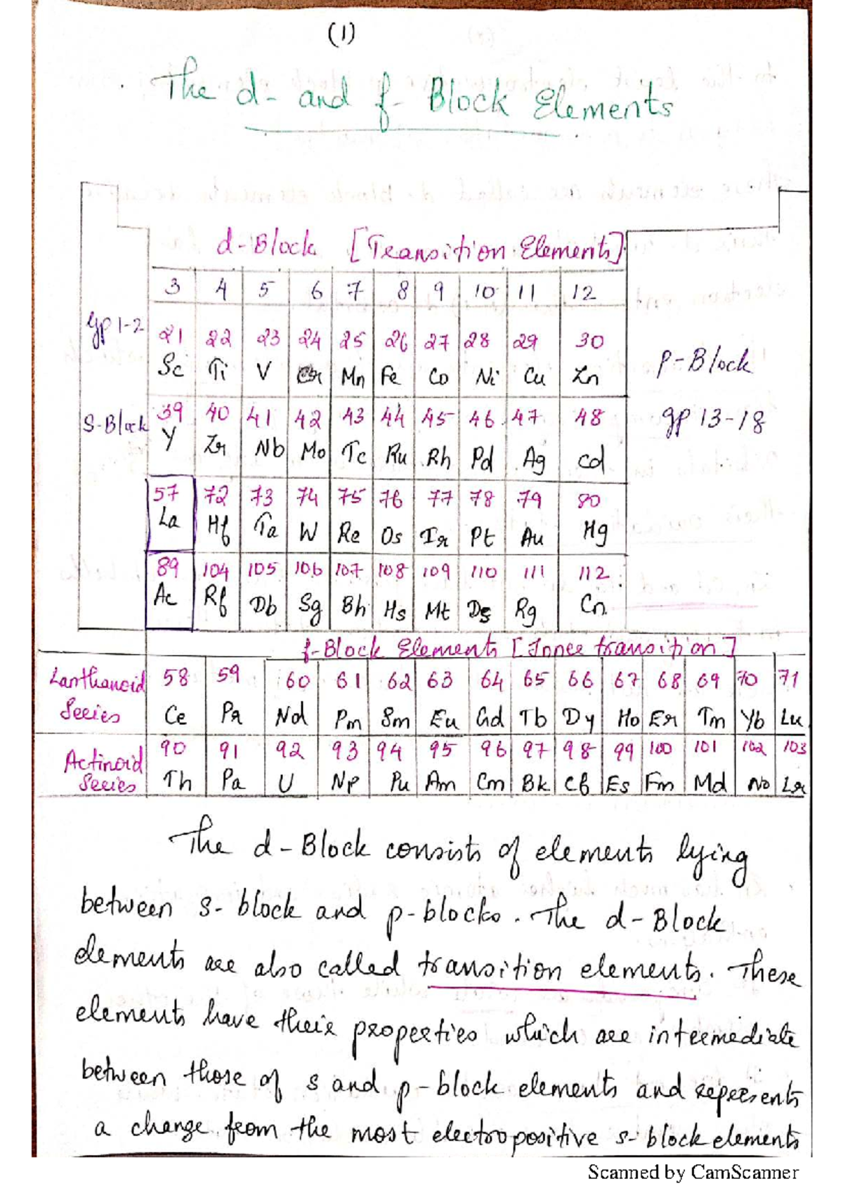 D and F Block Elements: Comprehensive Study Notes - Studocu
