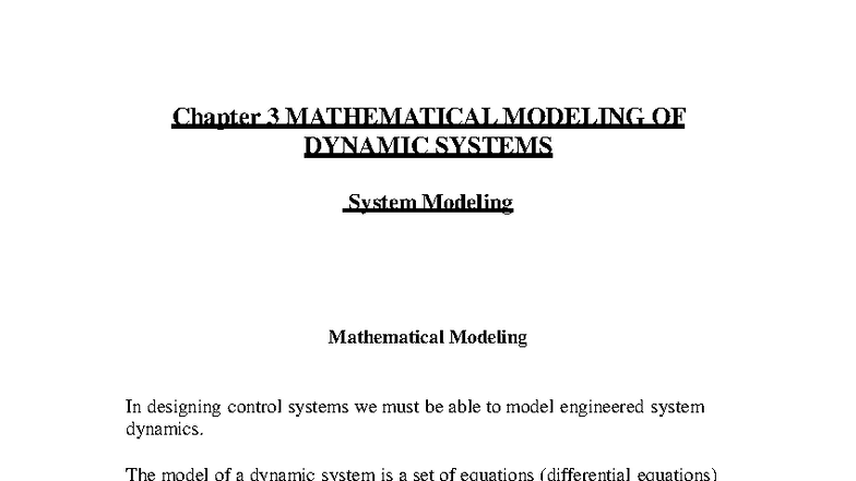 Chapter 3: Mathematical Modeling of Dynamic Systems (ENGR 101) - Studocu
