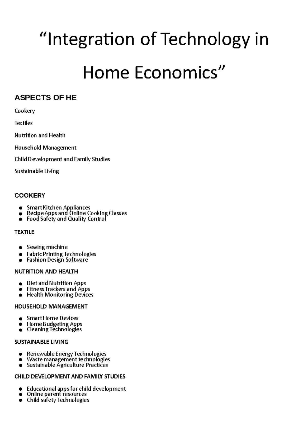 Technology Integration - “Integra on of Technology in Home Economics ...