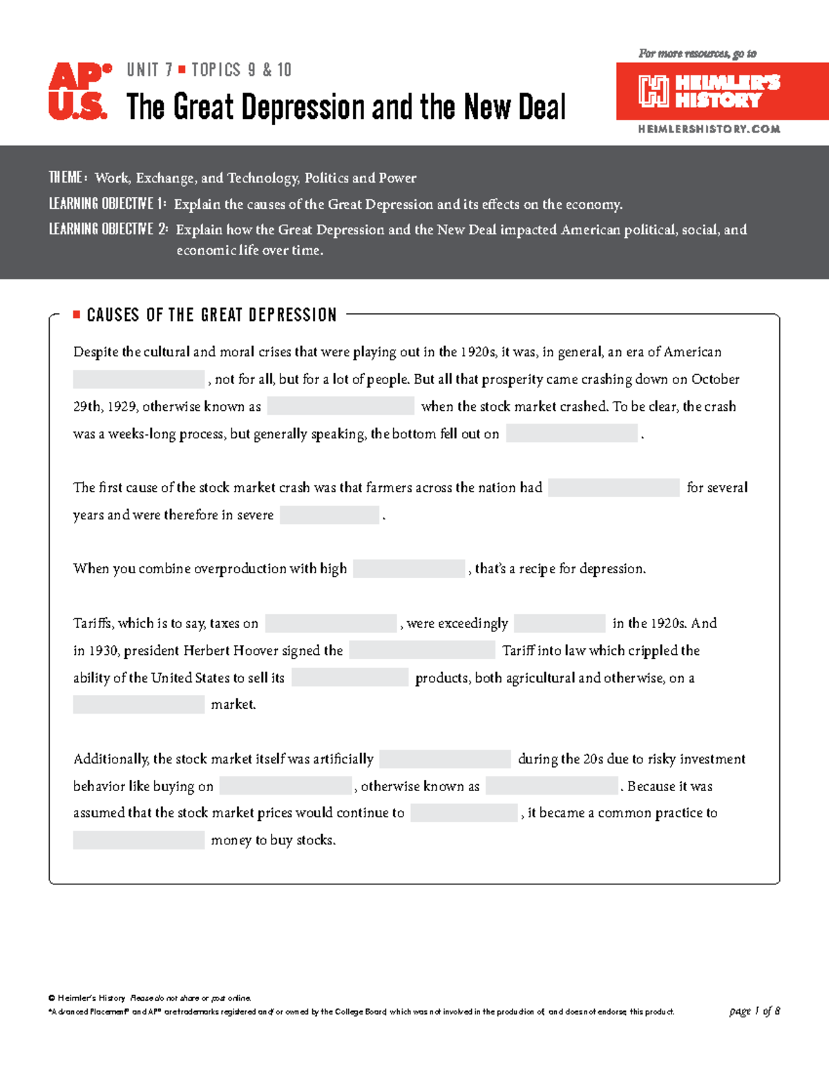 H 9.10 Notes: The Great Depression & New Deal Overview and Impact - Studocu