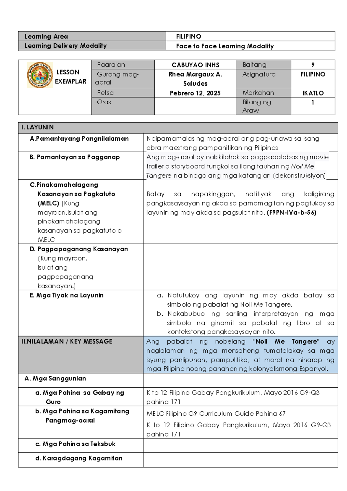 Q4 NOLI Miyerkules - Pagsasanay ng mga bata. - Learning Area FILIPINO ...