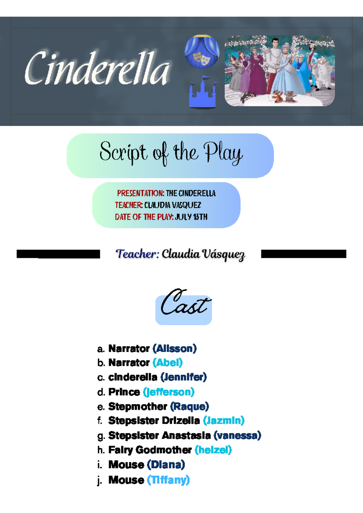 CEN 101: Script for The Cinderella Teacher Play Presentation - Studocu