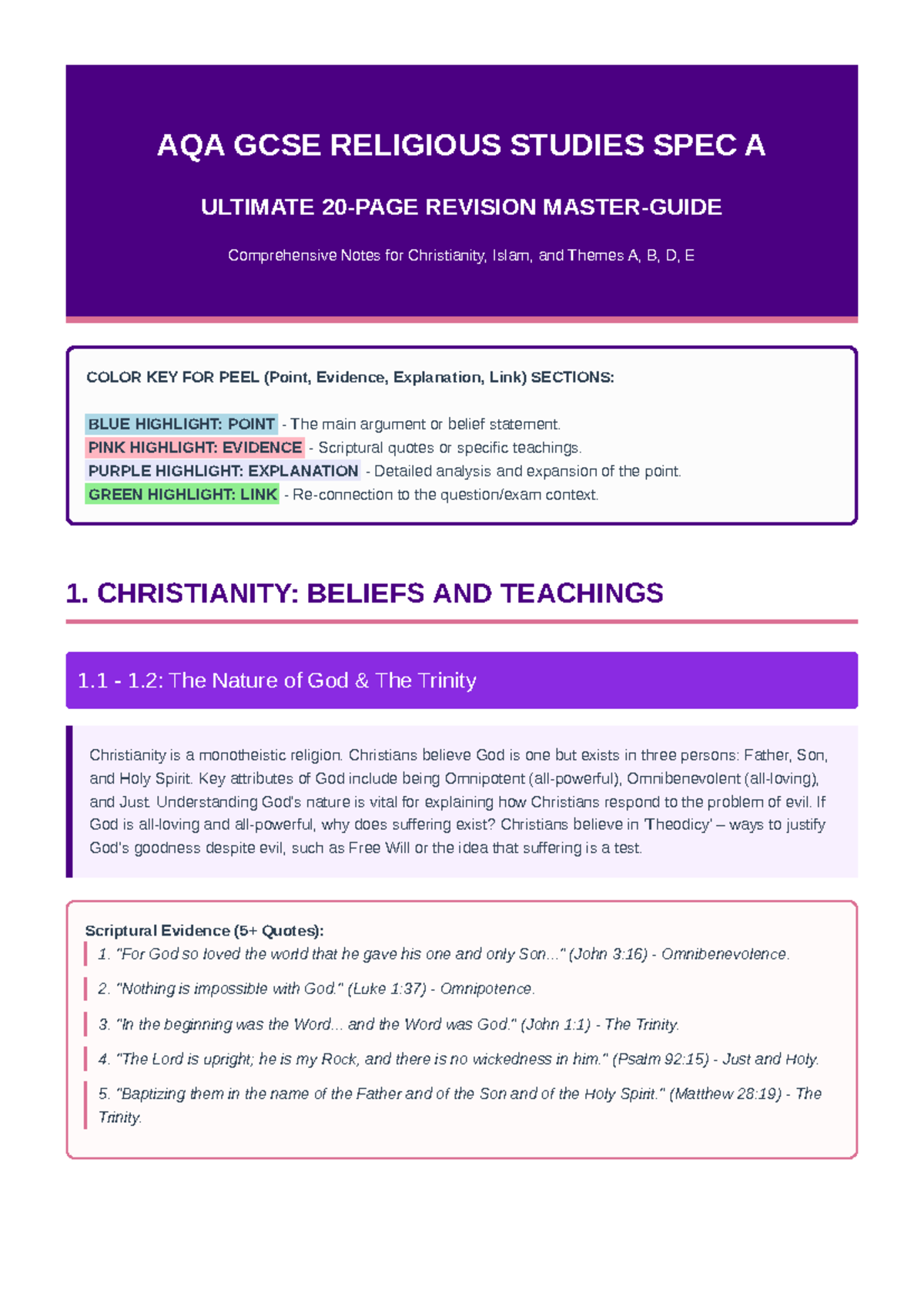 AQA GCSE RELIGIOUS STUDIES SPEC A: Comprehensive Revision Notes on ...