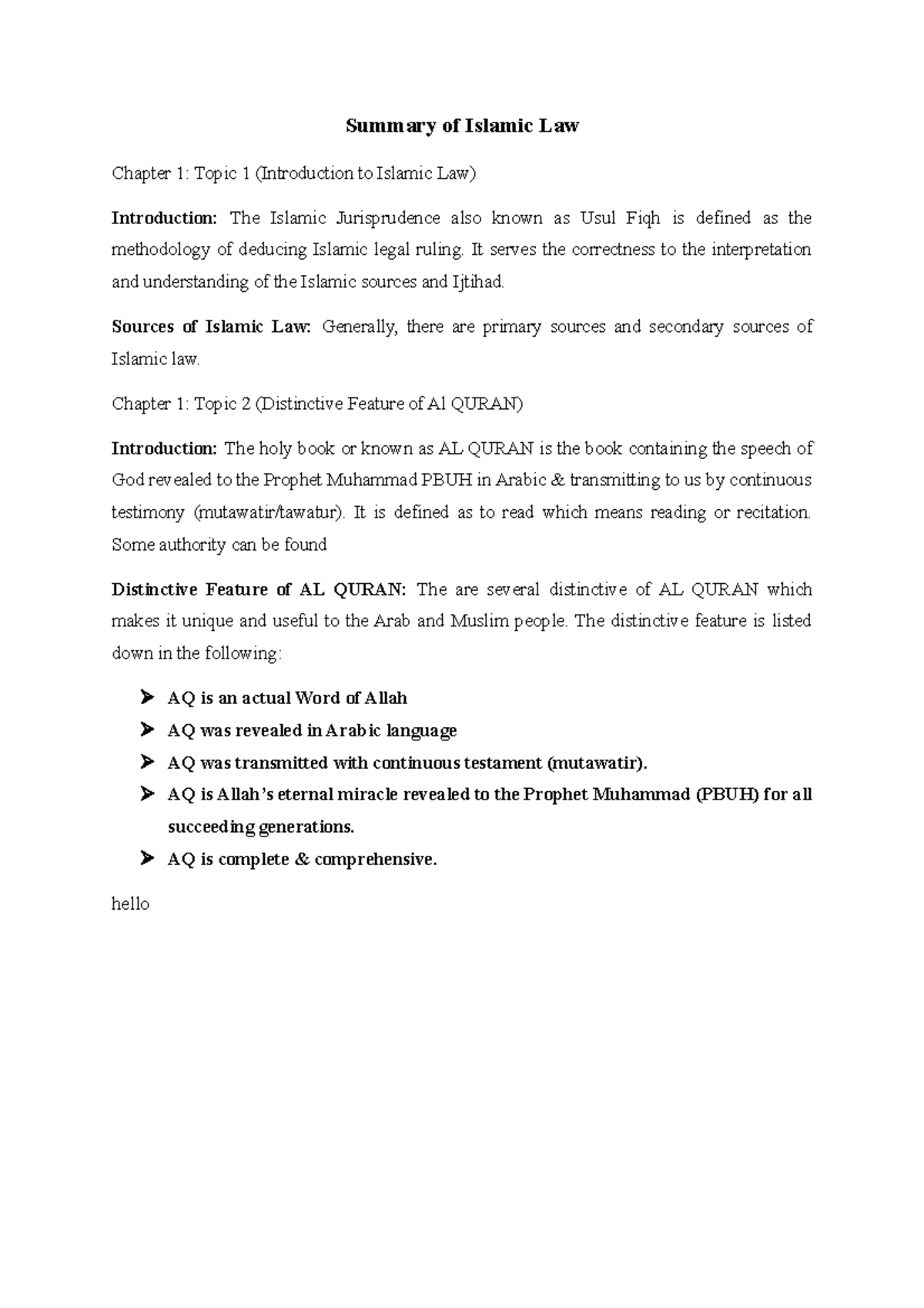 Summary of Islamic Law - Summary of Islamic Law Chapter 1: Topic 1 ...