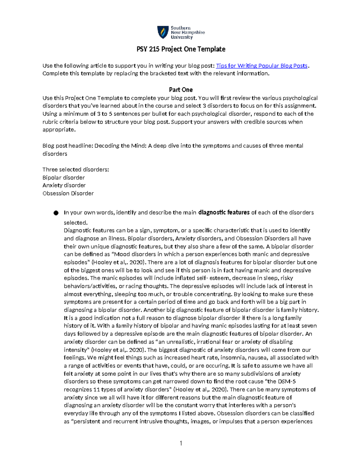 PSY 215 Project One: Exploring Bipolar, Anxiety, and Obsession ...