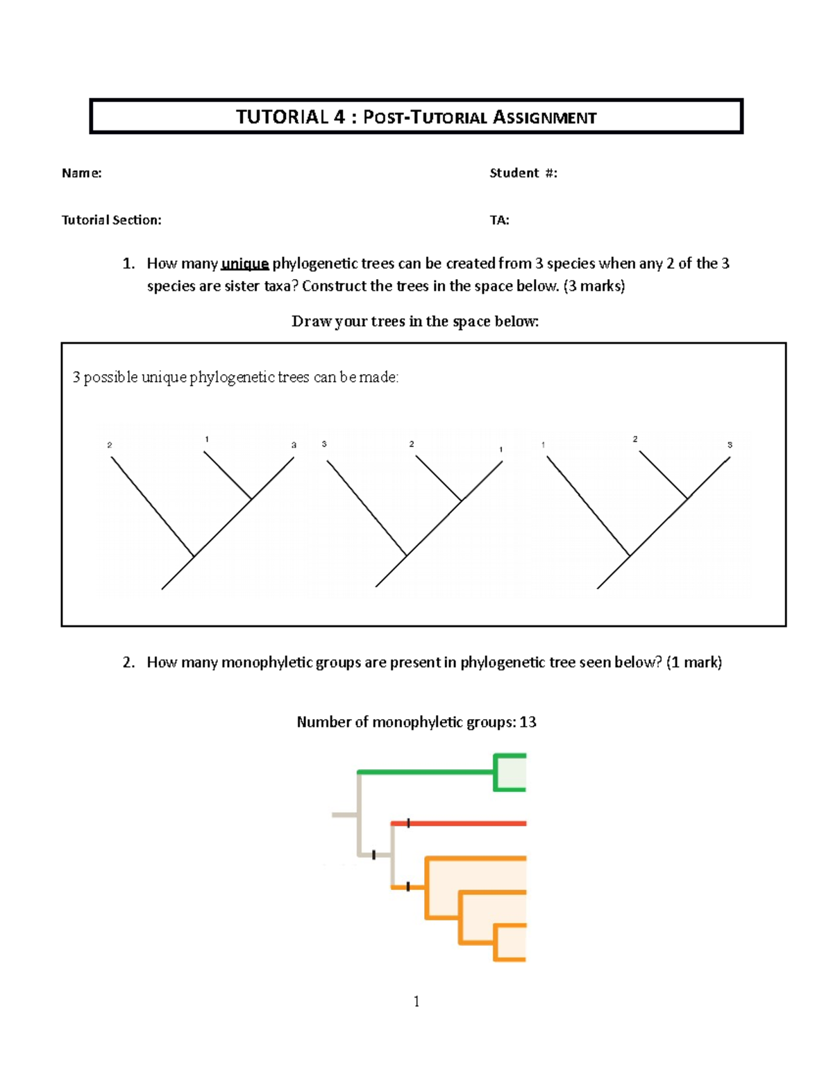 Post-tutorial 4 Assignment - Phylogenetic Trees Fall 2020 word document ...