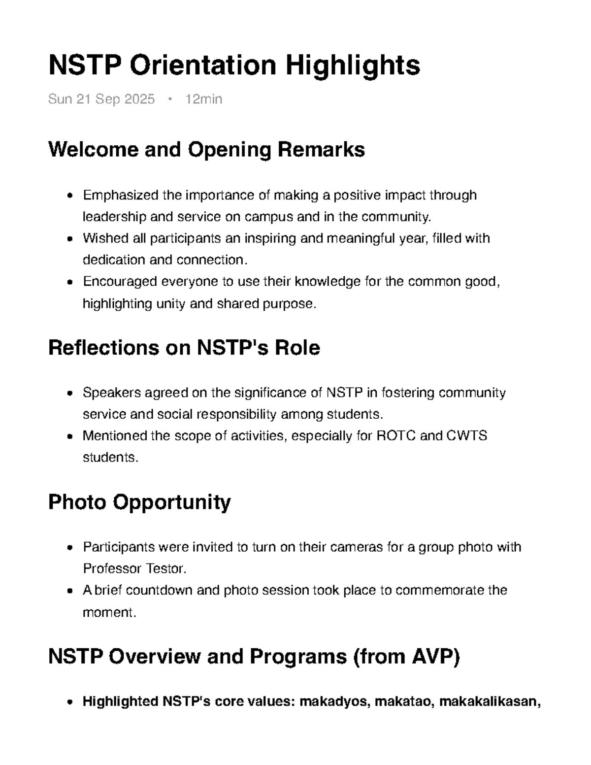 NSTP Orientation Highlights: Leadership & Community Service - Studocu