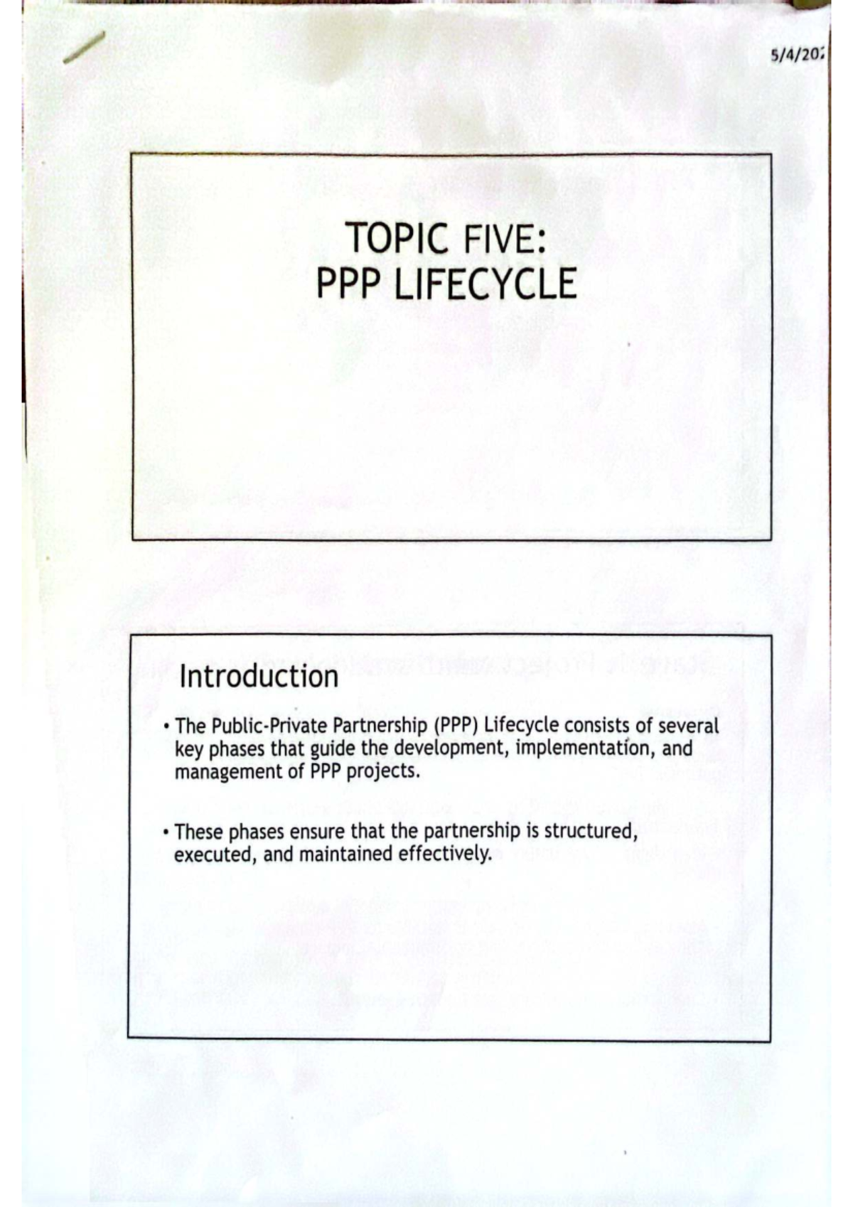 PPP Lifecycle: Topic Five - Key Phases and Management Strategies - Studocu