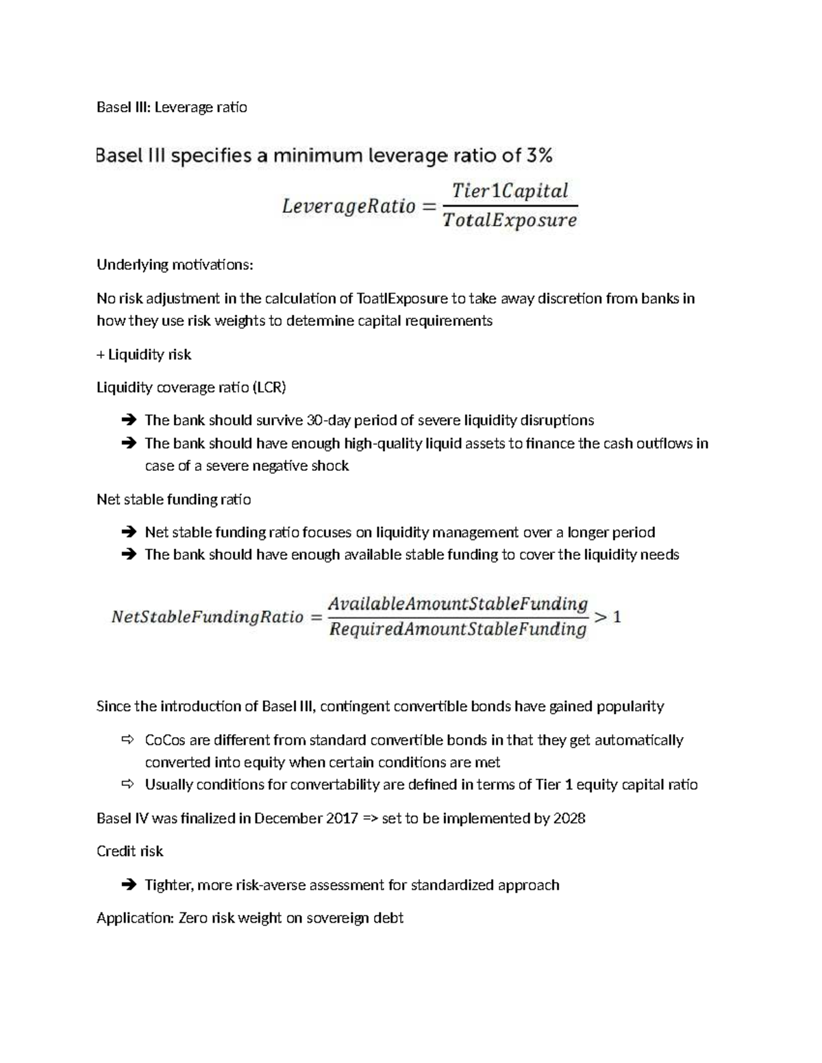 Basel III: Leverage Ratio, Liquidity Risk & Credit Risk Analysis - Studocu