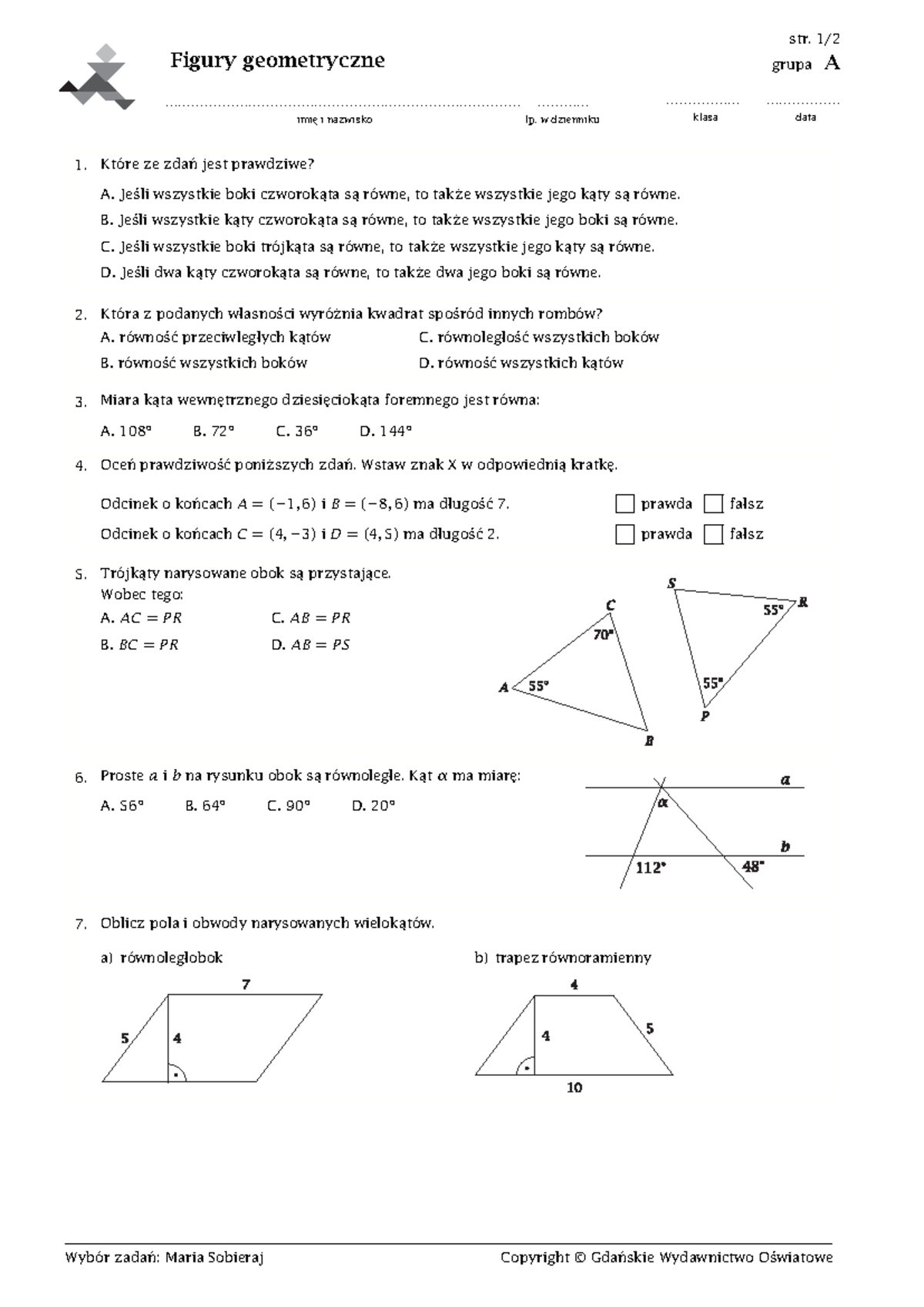 Klasa VII: Figury Geometryczne - Materiały do Nauki - Studocu