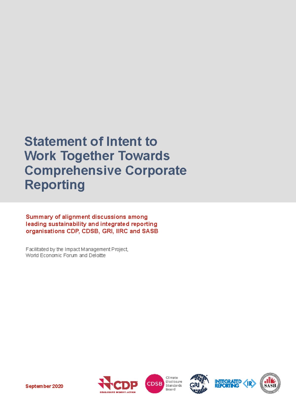 Statement of intent for comprehensive corporate reporting collaboration ...
