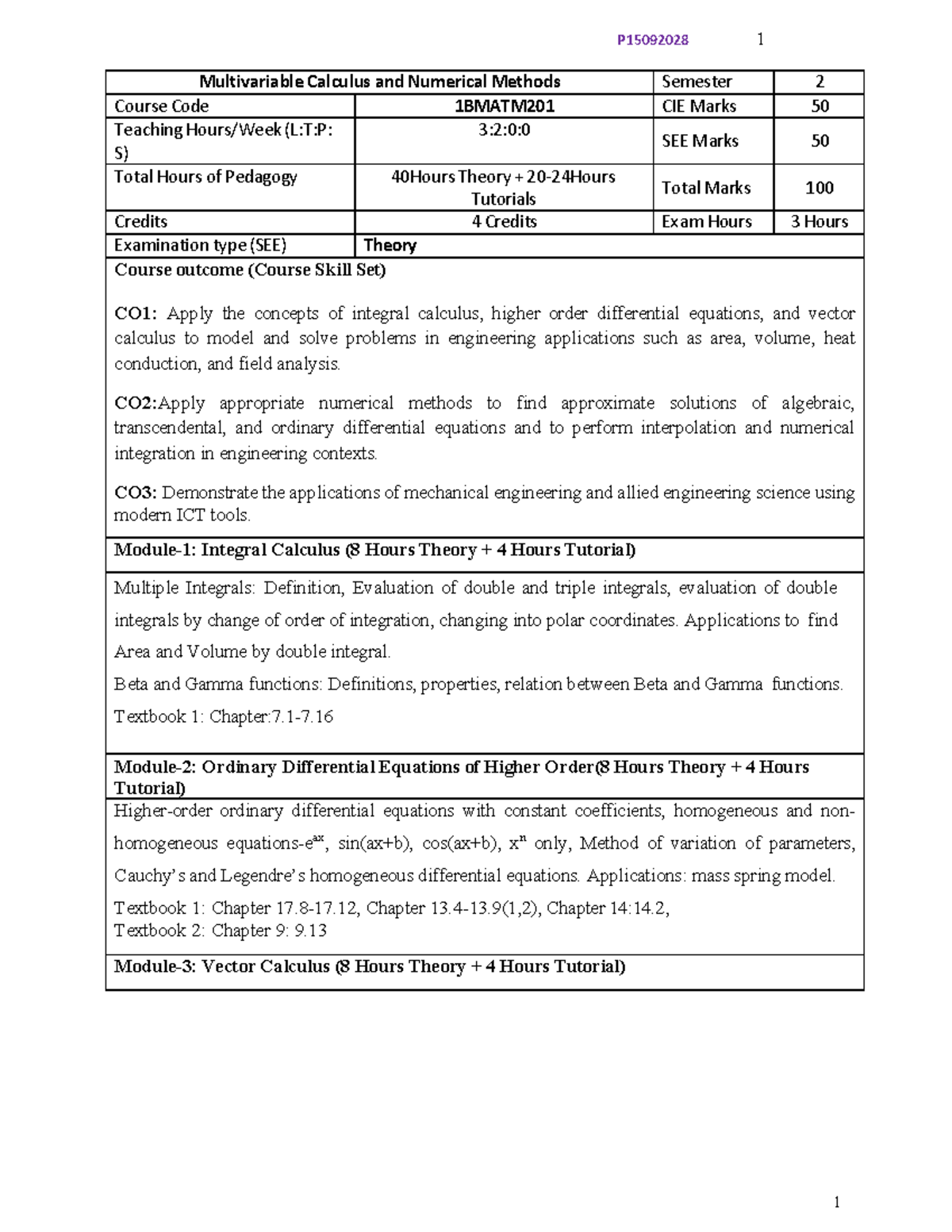 P15092028 1BMATM201 Multivariable Calculus & Numerical Methods Notes ...