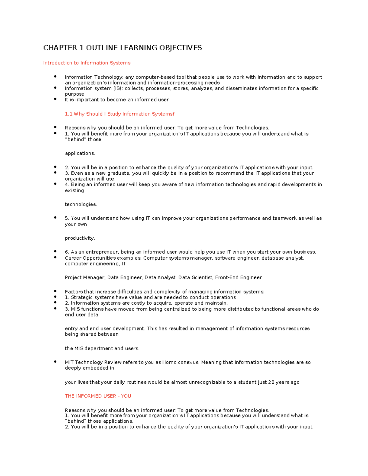 Quiz 1 Notes: Introduction to Information Systems (IS) and IT - Studocu