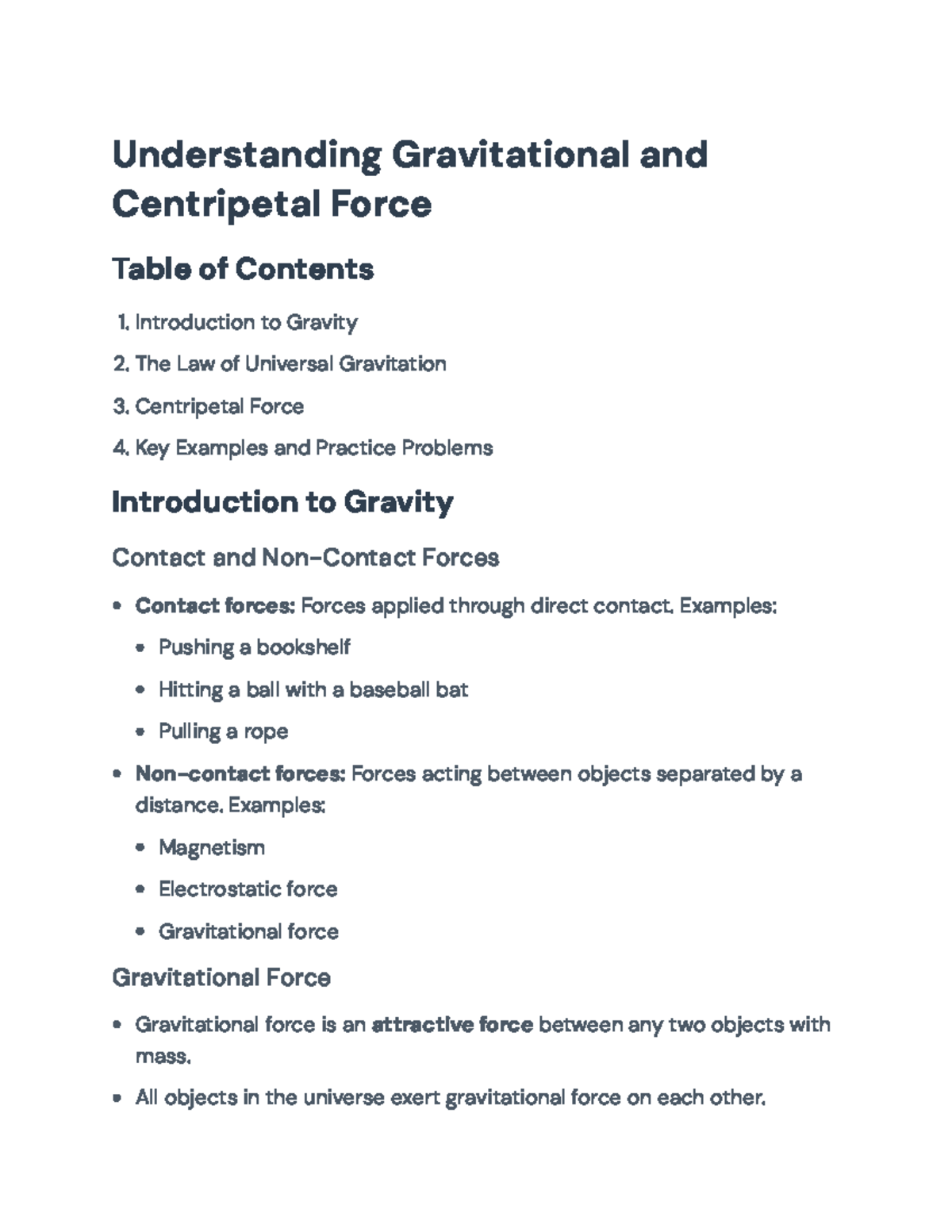 Understanding Gravitational & Centripetal Forces: Key Concepts & Examples - Studocu