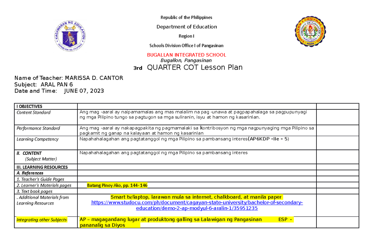 COT1 Filipino DLP 3rd Quarter - Republic of the Philippines Department ...