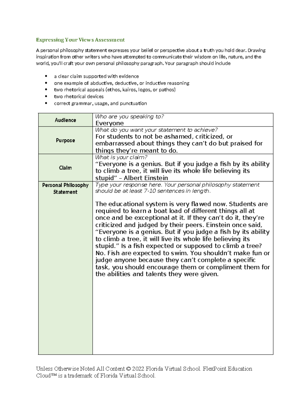 PHI 101: Expressing Your Views - Personal Philosophy Assessment Guide ...