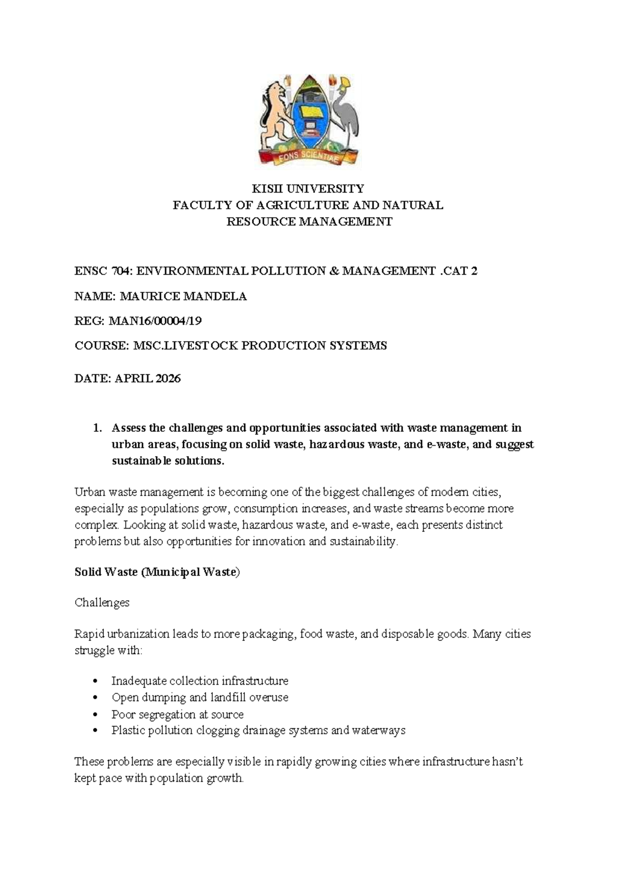 ENSC 704: Environmental Pollution Management - Challenges & Solutions ...