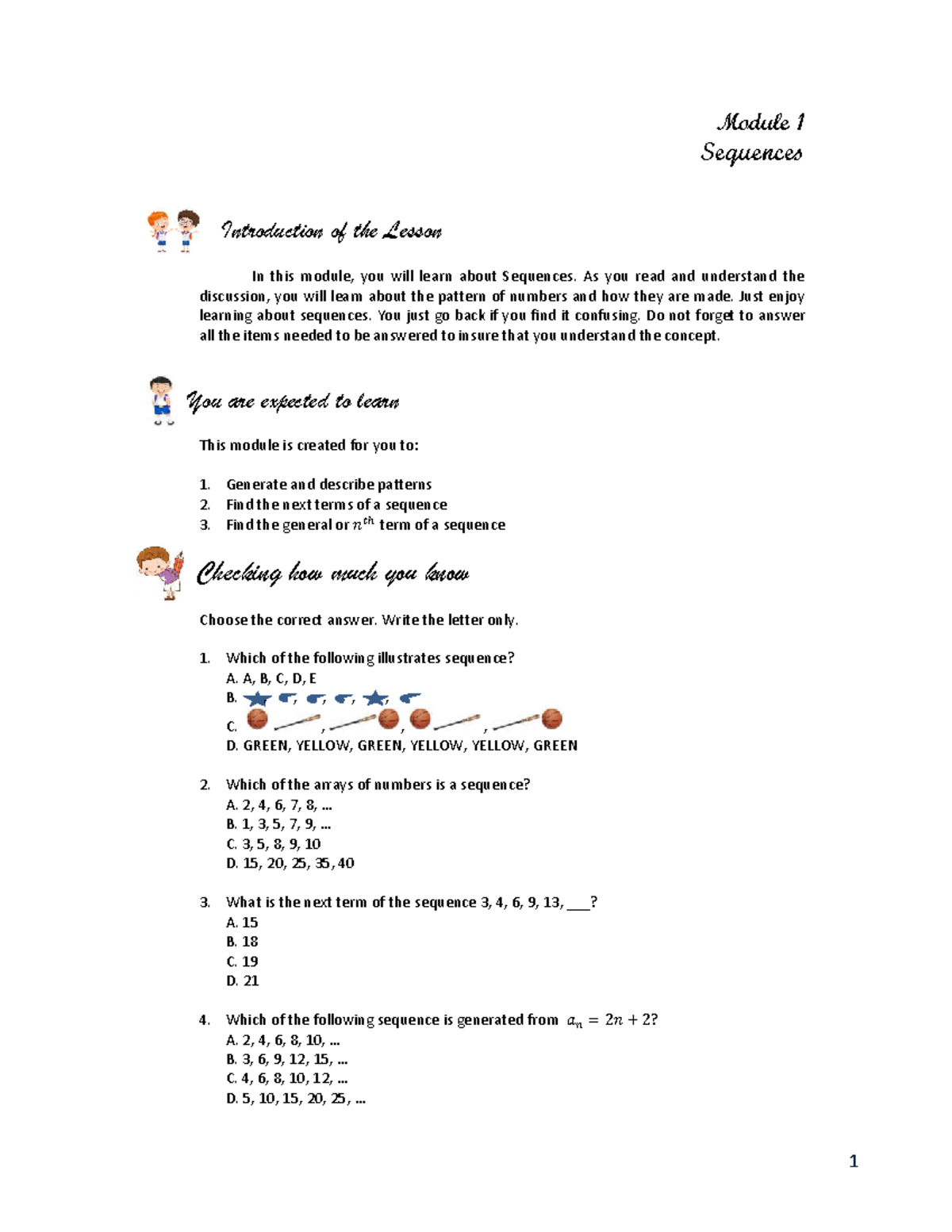 Math-10 Q1 W1 - Lesson on Sequences and Pattern Recognition - Studocu