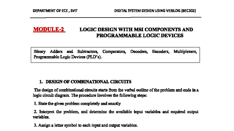 Digital System Design Using Verilog (BEC302) - Combinational Circuits and Logic - Studocu