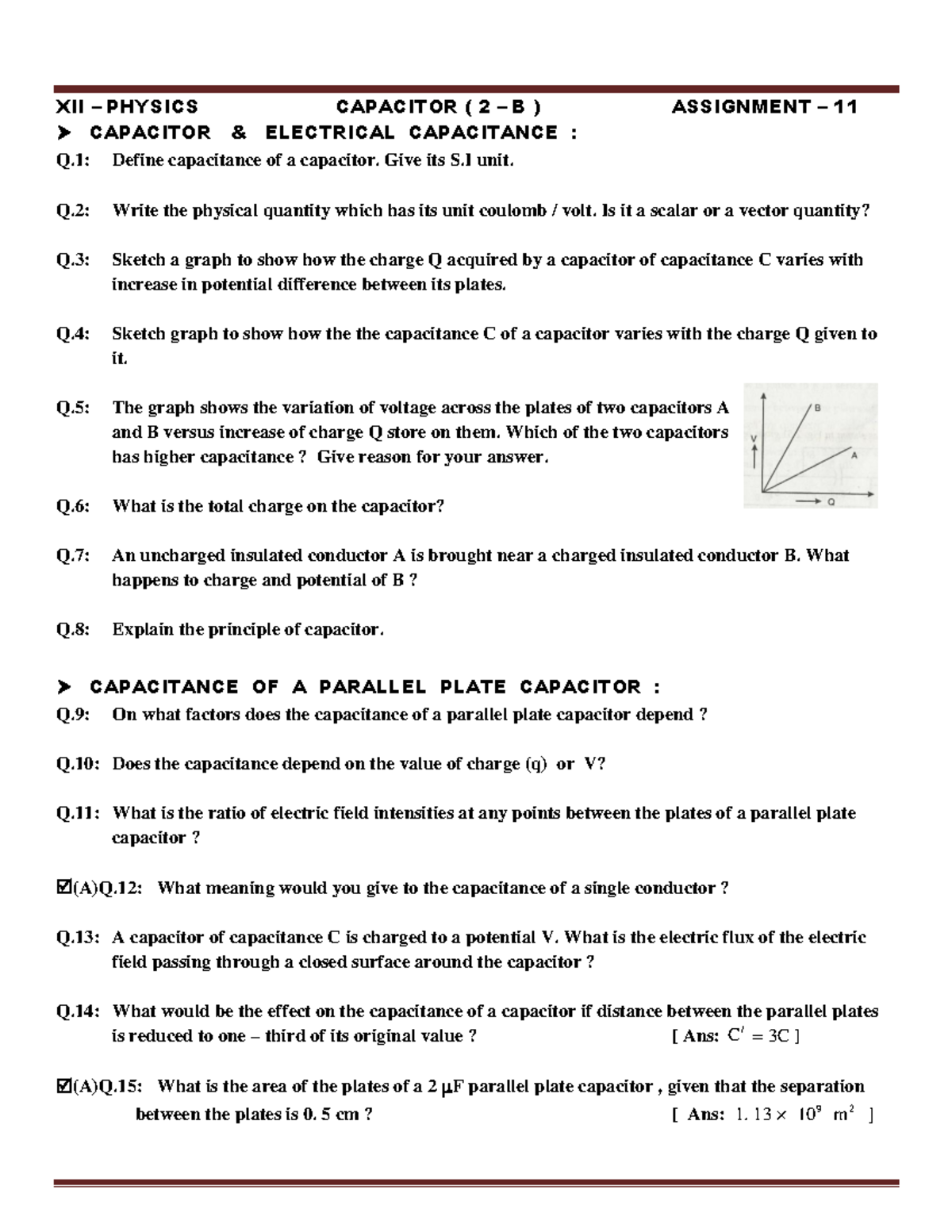 2025 - XII - RHPS Physics Assignments (11-20) - Capacitors & Current Electricity - Studocu