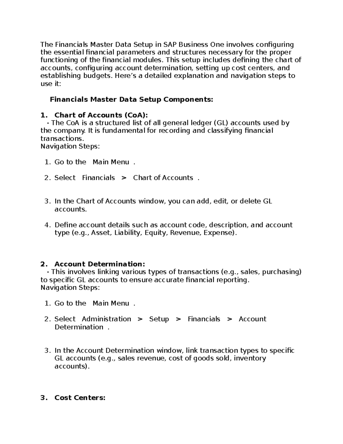 Financials Master Data Setup Guide for SAP B1 (Lecture Notes) - Studocu
